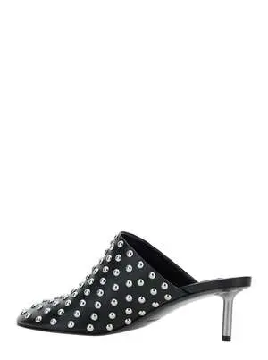 JIL SANDER Black Leather Studded Low Heel Mules - Multicolor