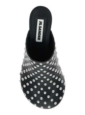 JIL SANDER Black Leather Studded Low Heel Mules - Multicolor