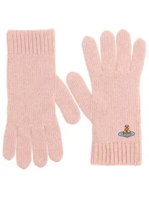 VIVIENNE WESTWOOD Cashmere Gloves With Orb Embroidery - Cream