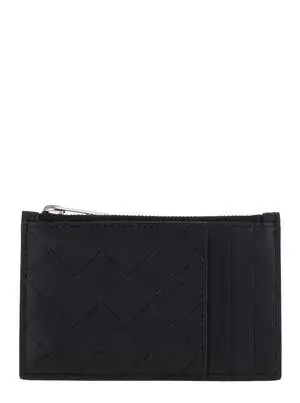 Bottega Veneta Black Card-holder With Intreccio Motif In Leather - Multicolor