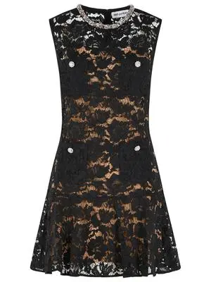 SELF-PORTRAIT Lace Dress With Embellished Neckline - Black