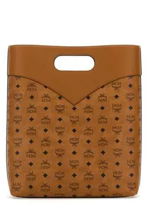 Mcm Printed Canvas Shopping Bag With Golden Metal Finishing