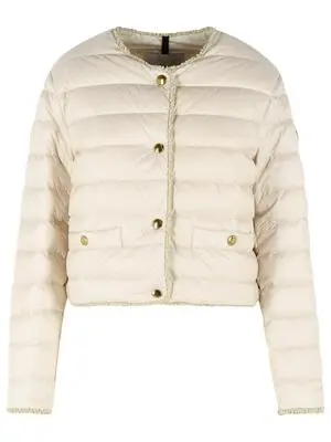 Moncler Short Down Jacket With Bouclé Trim - Cream