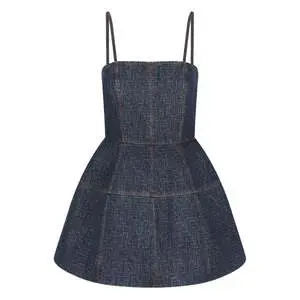 Fendi Dark Quilted Motif Bustier Dress - Blue
