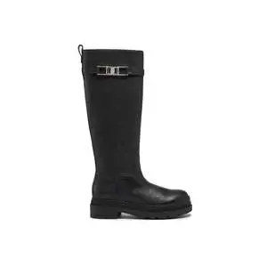FERRAGAMO Leather Knee-high Boots With Silver-tone Hardware