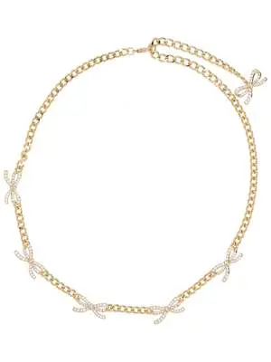 SELF-PORTRAIT Necklace With Crystal Bows - Gold