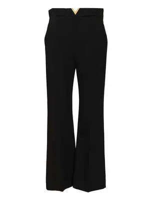 Valentino Garavani Vlogo Wool Crepe Regular Trousers - Black
