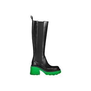 Bottega Veneta Leather Knee-high Boots With Green Platform Sole - Black
