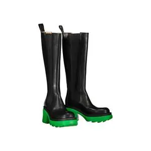 Bottega Veneta Leather Knee-high Boots With Green Platform Sole - Black