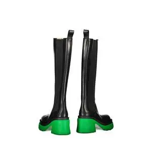 Bottega Veneta Leather Knee-high Boots With Green Platform Sole - Black