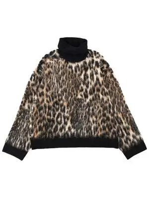 GANNI GANNI Leopard Print High Neck Sweater Multicolor