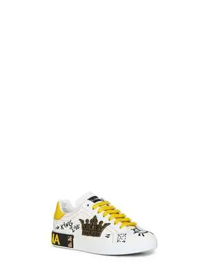 Dolce & Gabbana White Leather Graffiti-style Lettering Sneakers - Multicolor