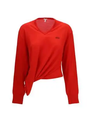 Loewe Wool V-neck Sweater With Logo Detail - Red