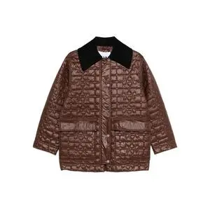 GANNI Quilted Coat With Contrasting Collar - Brown