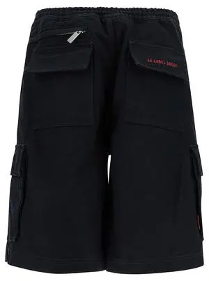 44 LABEL GROUP Black Cotton Cargo Bermuda Shorts With Logo Embroidery