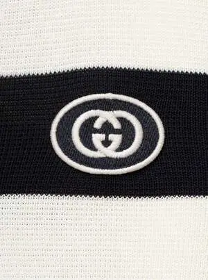 Gucci Striped Black And White Knit Polo With Detachable Sleeves In Cotton - Multicolor