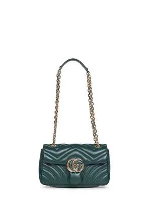 Gucci Green Matelassé Chevron Nappa Leather Gg Marmont Small Shoulder Bag - Multicolor