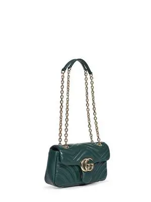 Gucci Green Matelassé Chevron Nappa Leather Gg Marmont Small Shoulder Bag - Multicolor