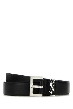 Saint Laurent Leather Belt With Silver-tone Buckle - Black