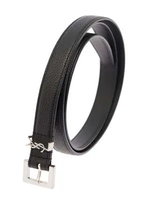 Saint Laurent Cassandra Leather Belt With Silver Buckle - Black
