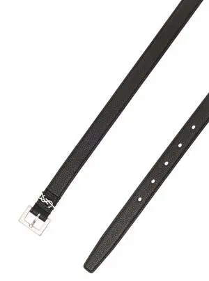 Saint Laurent Cassandra Leather Belt With Silver Buckle - Black