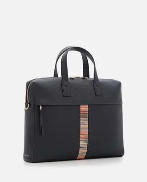 Paul Smith Black Leather Folio With Signature Stripe Trim
