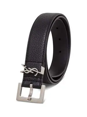 Saint Laurent Leather Belt With Logo Buckle - Black