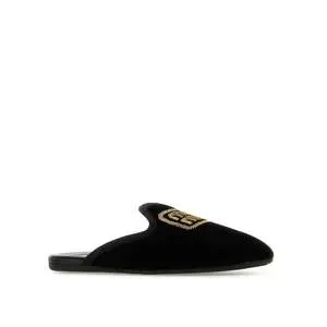 Miu Miu Logo Embroidered Velvet Effect Slip-on Mules
