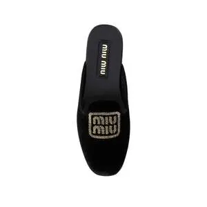 Miu Miu Logo Embroidered Velvet Effect Slip-on Mules
