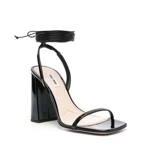 Miu Miu Leather Square Toe Lace-up Heeled Sandals