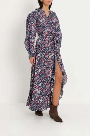 Isabel Marant Étoile Floral Print Linen Wrap Maxi Skirt
