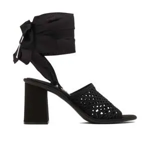 Miu Miu Macrame Lace-up Sandals With 8cm Heel Made In Italy - Black