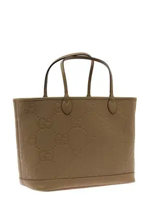 Gucci Leather Tote Bag With All-over Gg Jumbo Motif