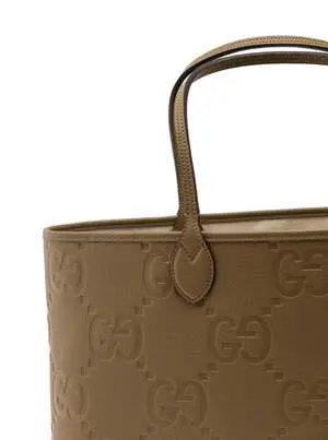 Gucci Leather Tote Bag With All-over Gg Jumbo Motif