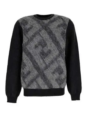 Fendi Wool Sweater With Ff Jacquard Motif - Gray