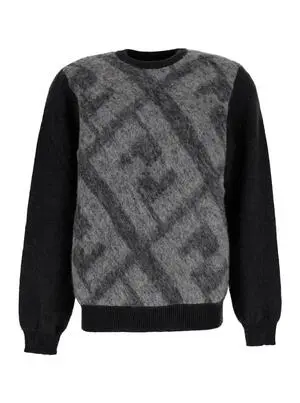 Fendi Wool Sweater With Ff Jacquard Motif - Gray