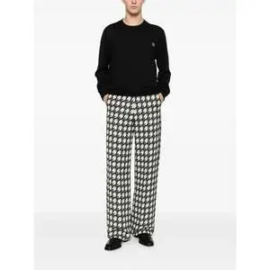 Balmain Logo Detail Silk Blend Crew Neck Long Sleeve T-shirt - Black