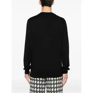 Balmain Logo Detail Silk Blend Crew Neck Long Sleeve T-shirt - Black
