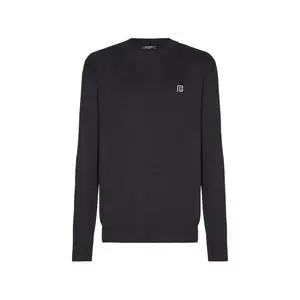 Balmain Logo Detail Silk Blend Crew Neck Long Sleeve T-shirt