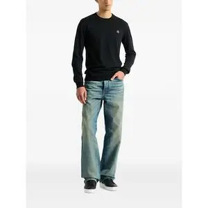 Balmain Logo Detail Silk Blend Crew Neck Long Sleeve T-shirt