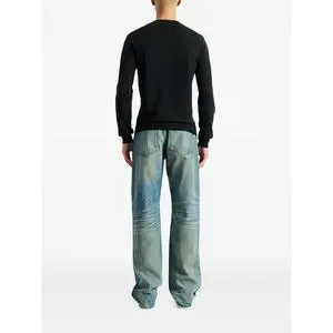 Balmain Logo Detail Silk Blend Crew Neck Long Sleeve T-shirt