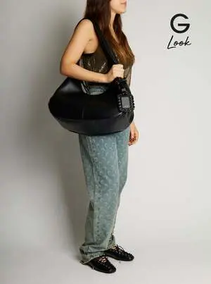 GANNI Bou Bag Hobo" Medium Shoulder Bag With Removable Leather Logo Patch