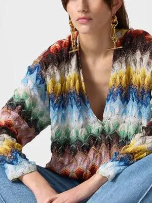 Missoni Chevron Knit V-neck Blouse