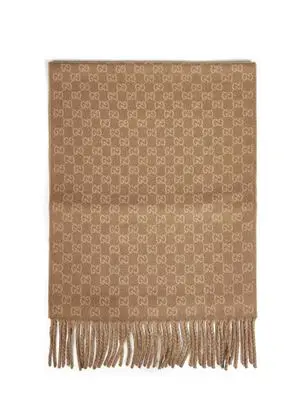 Gucci Camel And Beige Gg Wool And Cashmere Scarf - Multicolor