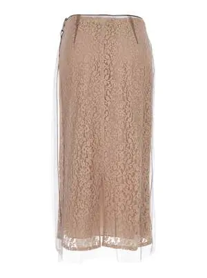 Fendi Beige Lace Tube Skirt With Floral Embroidery - Multicolor