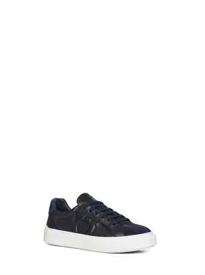 FERRAGAMO Navy Blue Leather Gancini Sneakers - Multicolor