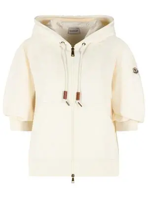 Moncler Moncler Cotton Hoodie With Nylon Balloon Sleeves Cream