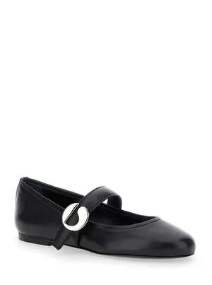 Coperni Black Leather Ballerinas With Metallic Logo Strap - Multicolor