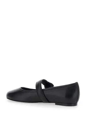 Coperni Black Leather Ballerinas With Metallic Logo Strap - Multicolor