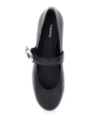 Coperni Black Leather Ballerinas With Metallic Logo Strap - Multicolor